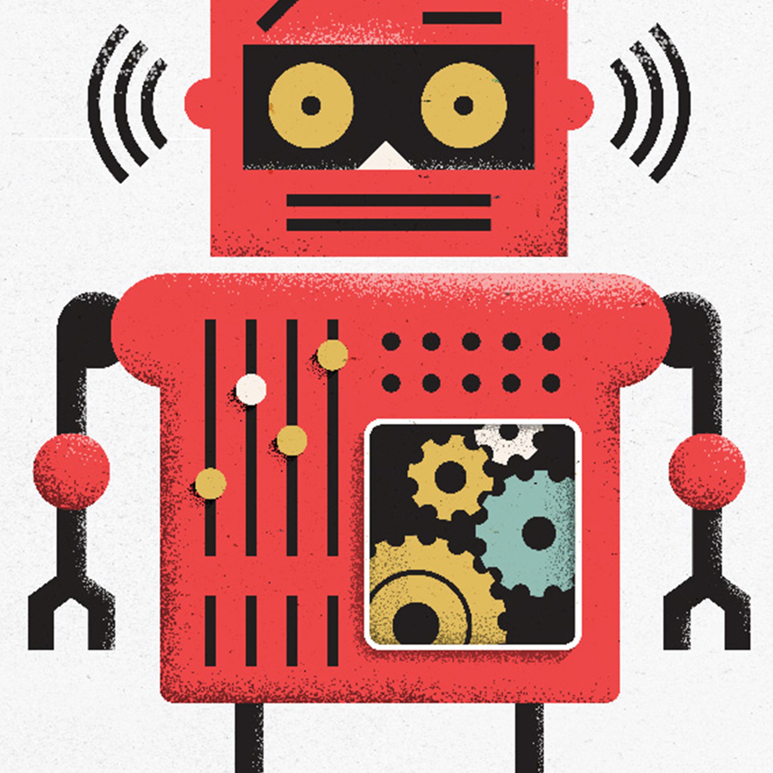 Red Robot Print, Retro Poster, Nursery Print, Kid's Room Decor ...