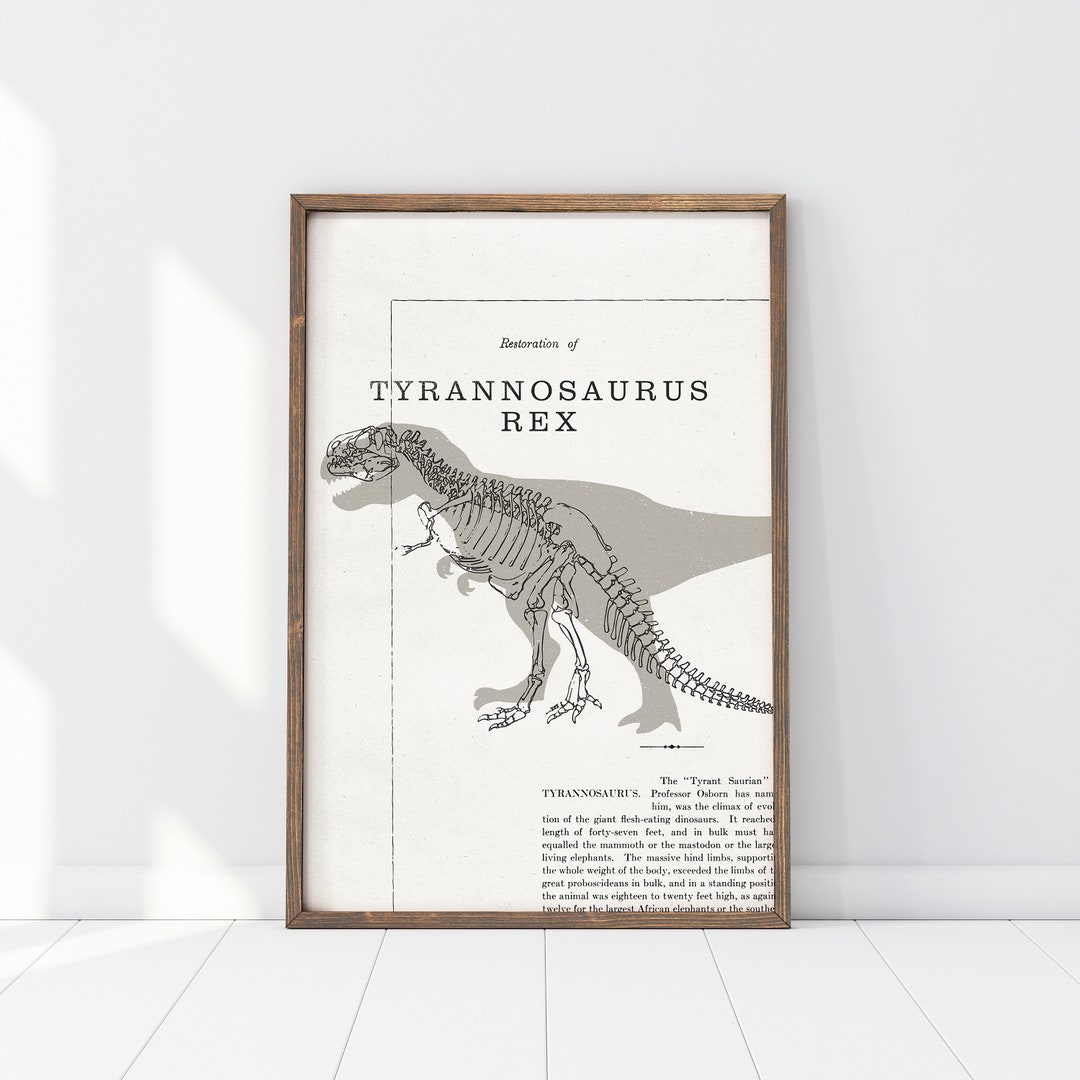 Tyrannosaurus Rex Dinosaur Art for Kids Room Printable, Paleontology ...