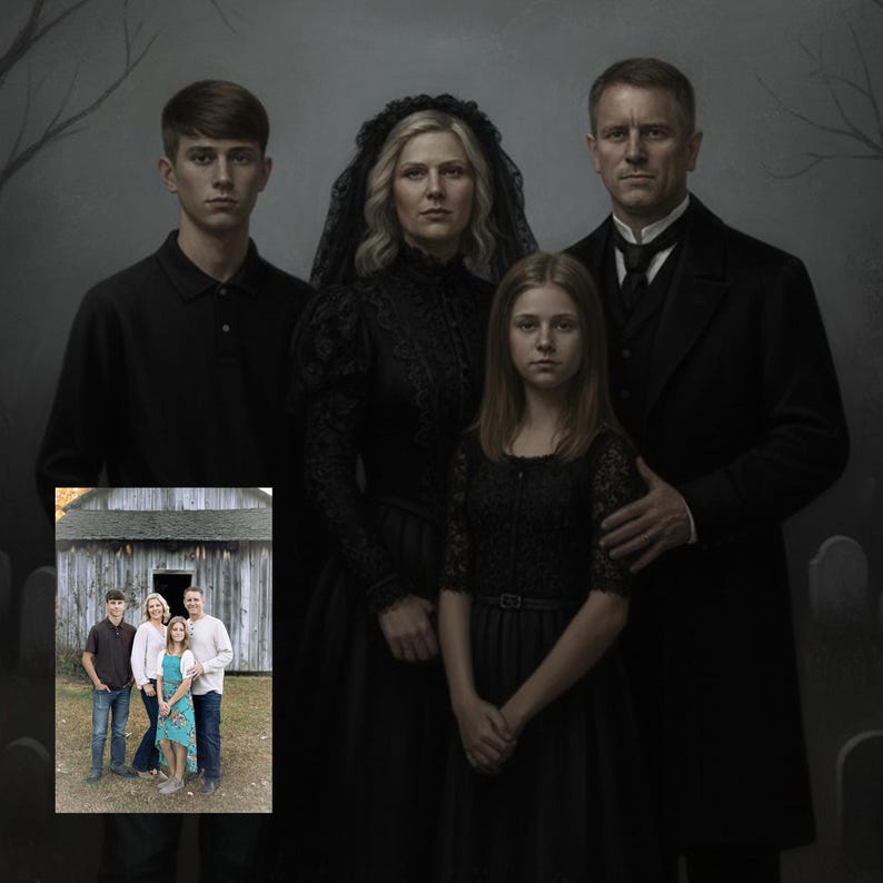 Addams Family Gothic Style Portrait, Tim Burton Inspired Spooky Family ...