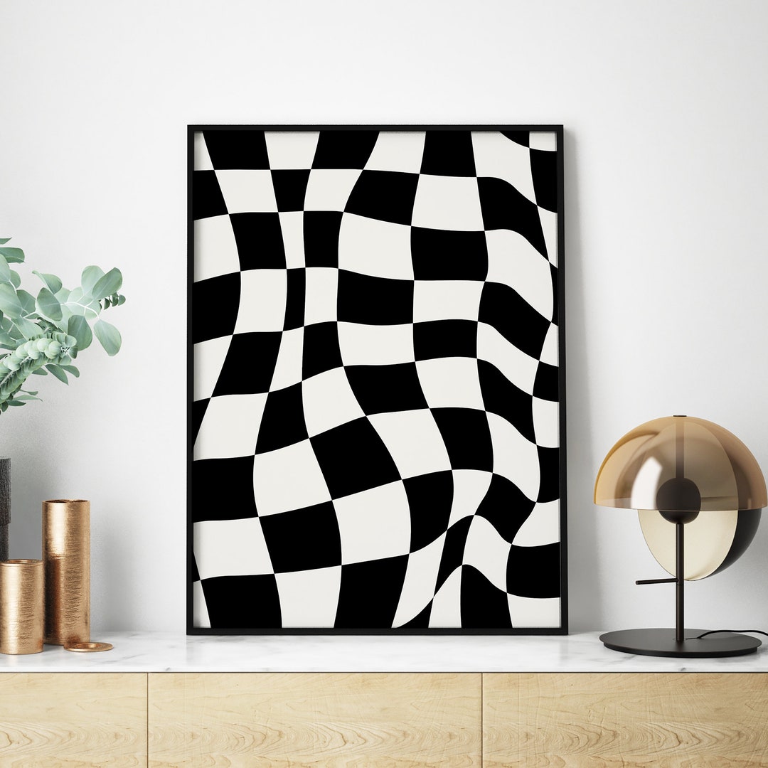 Wavy Checkered Wall Art, Printable Digital Download, Black and White ...
