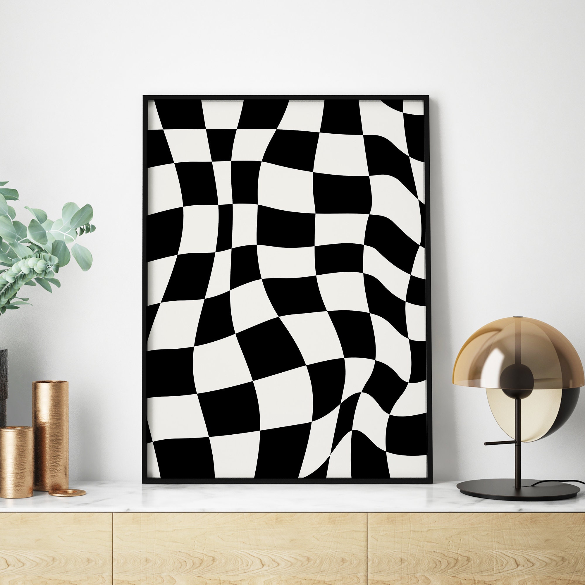 Wavy Checkered Wall Art Printable Digital Download Black and - Etsy