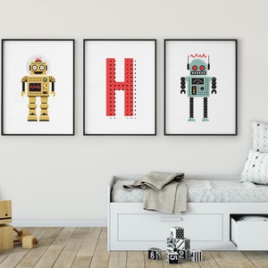 Robot Print Series of 4, Retro Poster, Nursery Print, Kid's Room Decor ...