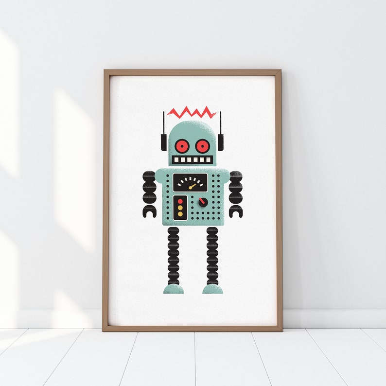 Robot Print Series of 4, Retro Poster, Nursery Print, Kid's Room Decor ...
