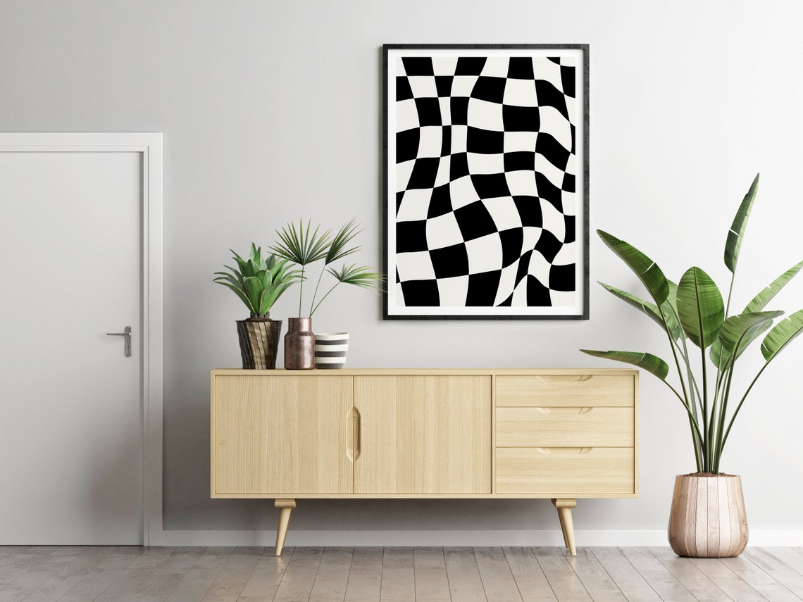 Wavy Checkered Wall Art Printable Digital Download Black and - Etsy