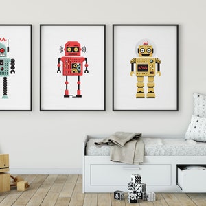 Robot Print Series of 3, Retro Poster, Nursery Print, Kid's Room Decor ...