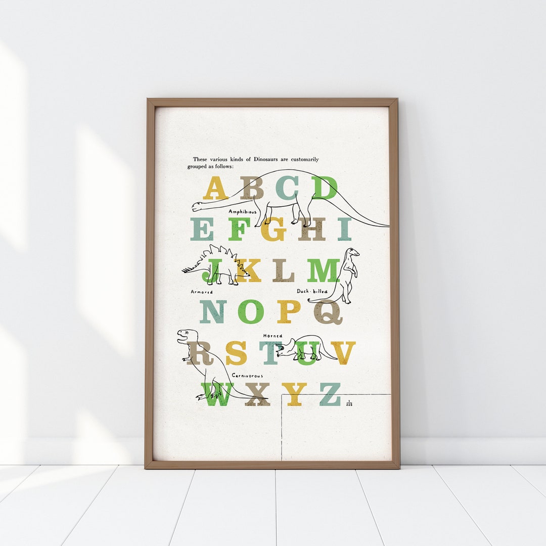 Alphabet Dinosaur Print, Nursery Print, Dinosaur Wall Art, Printable ...