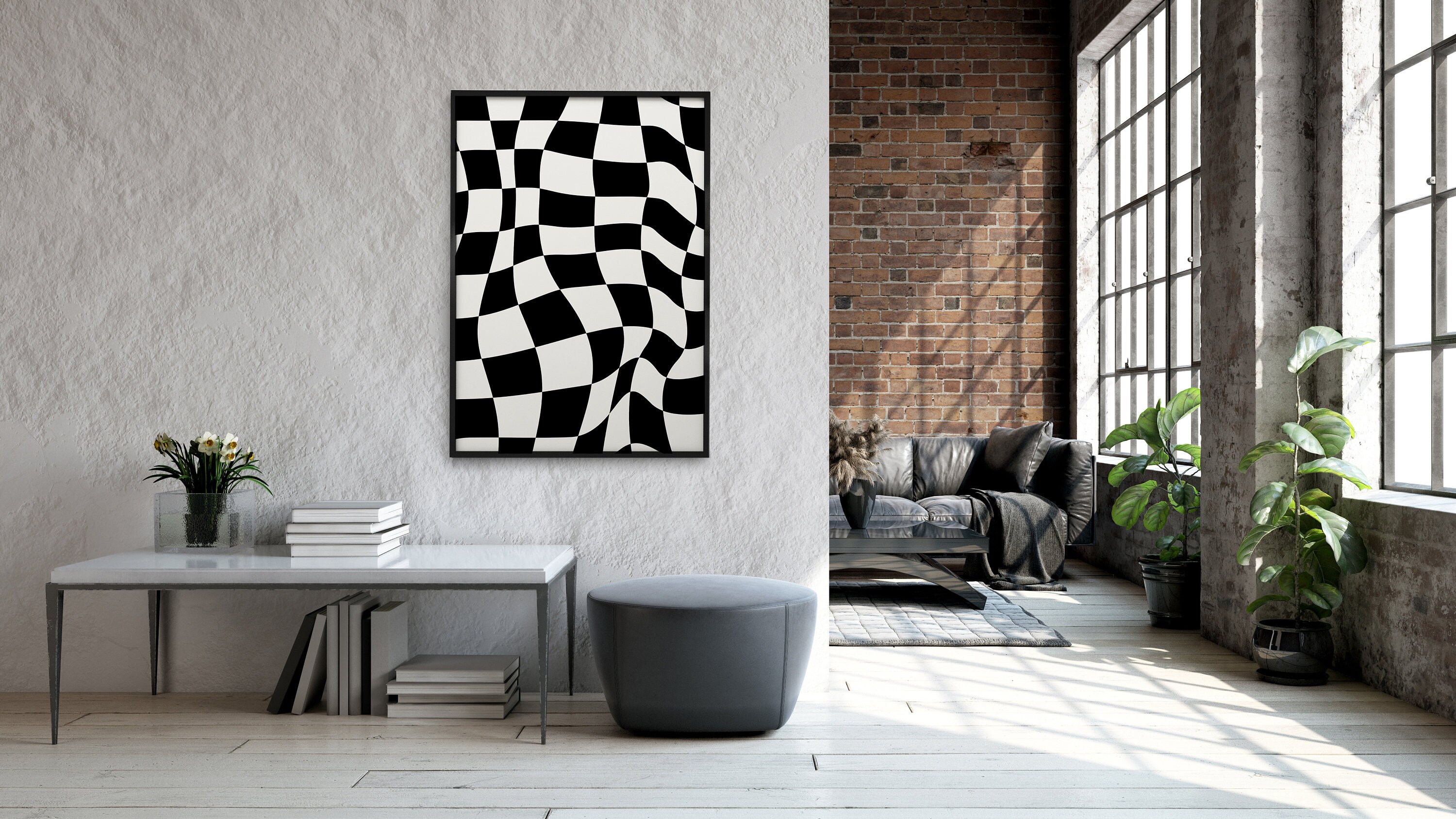 Wavy Checkered Wall Art Printable Digital Download Black and - Etsy