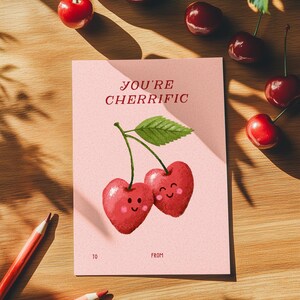 Printable Kids Cherry Valentine Card, Valentine Cherries, Cherry Heart ...