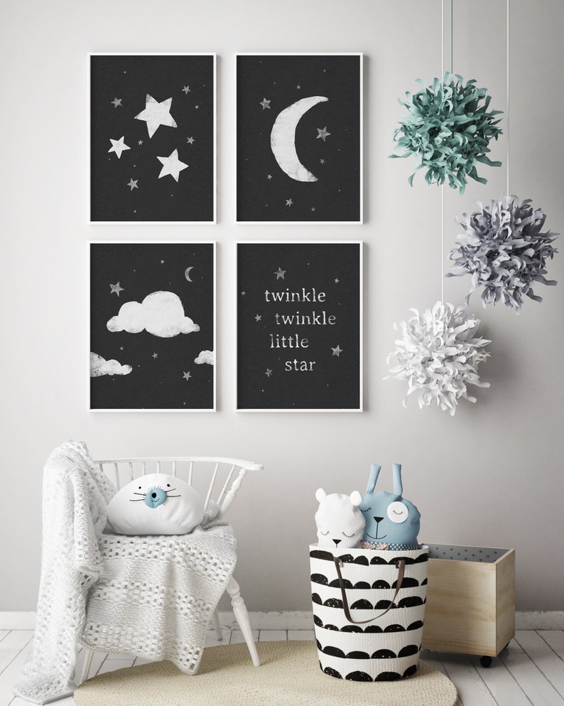 Black and White Stars Kid's Room Print, Digital Download, Nursery Decor ...