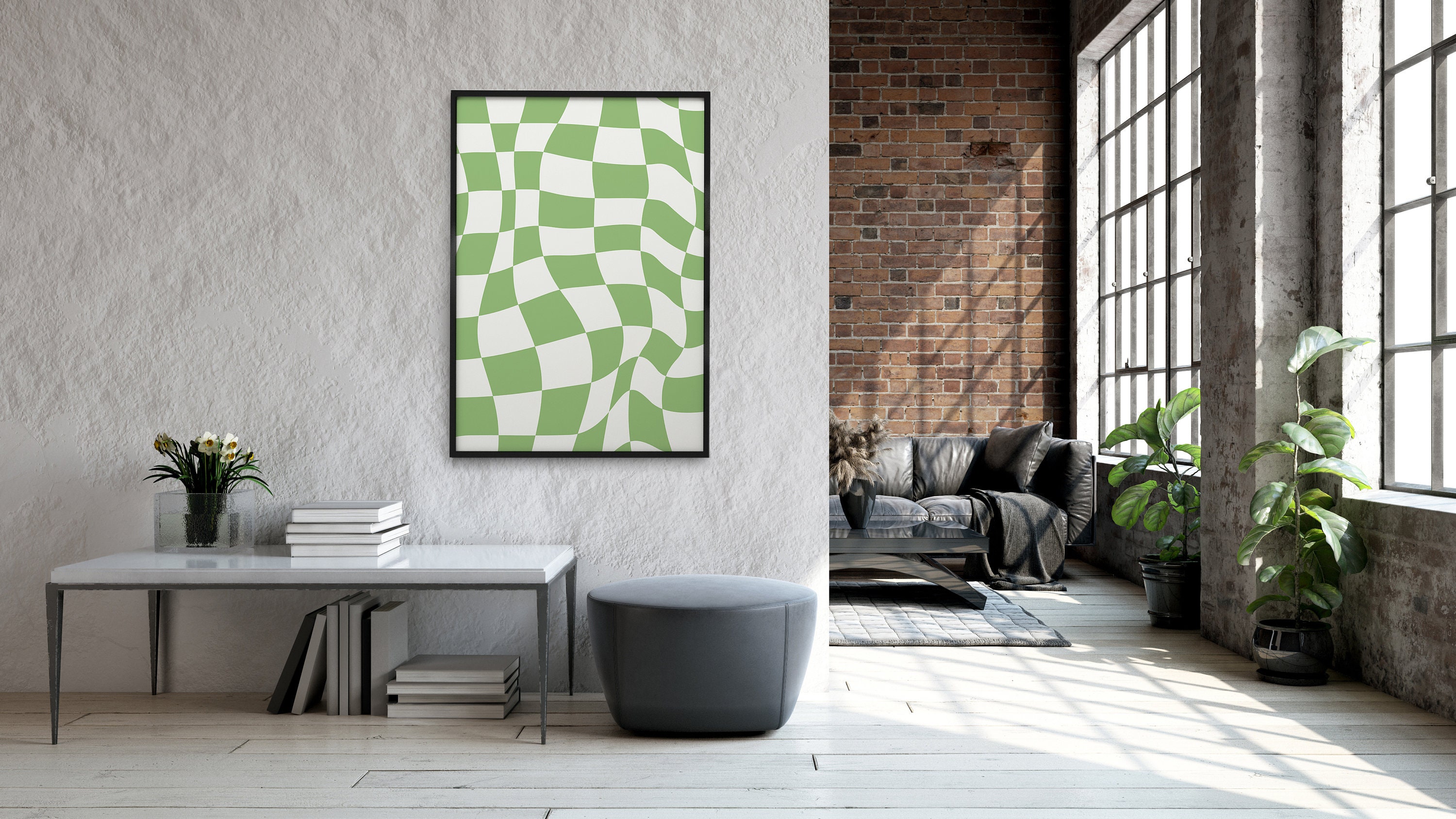 Wall Decor Green Wavy Checkered Poster, Printable Digital Download ...