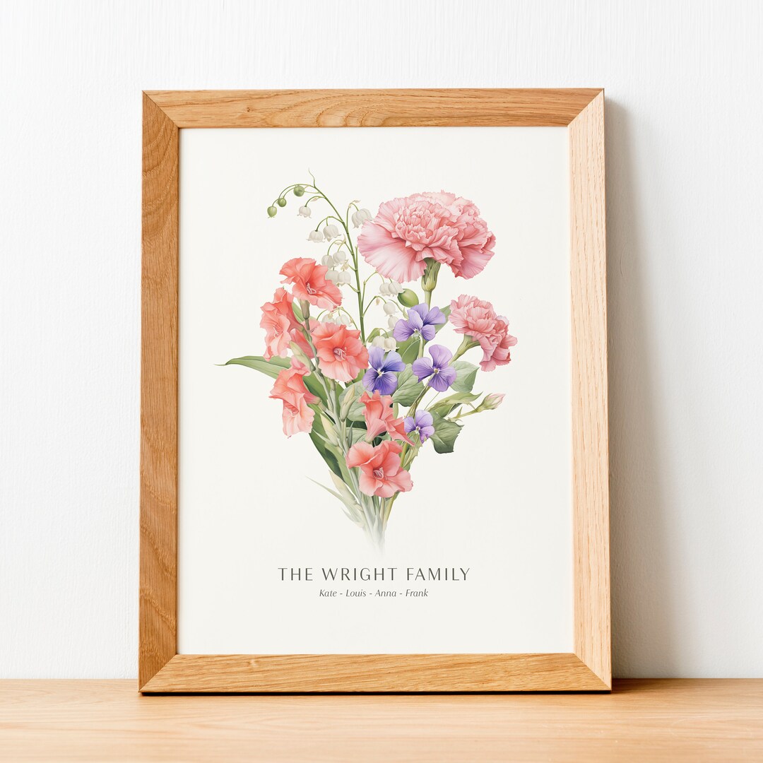 Birth Flower Family Bouquet Print Family Flower Bouquet - Etsy