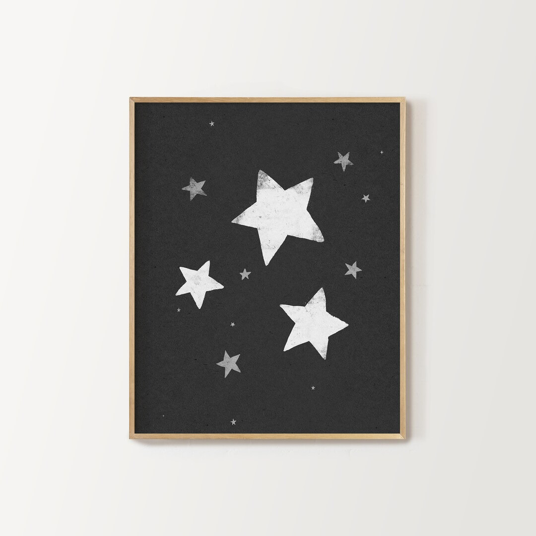 Black and White Stars Kid's Room Print, Digital Download, Nursery Decor ...