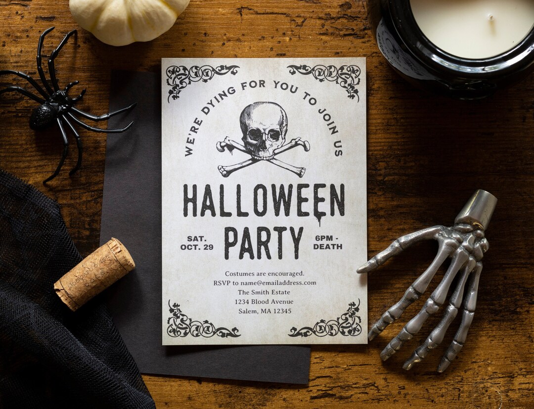 Skeleton Halloween Invite, Halloween Party Invitation Template, Vintage ...