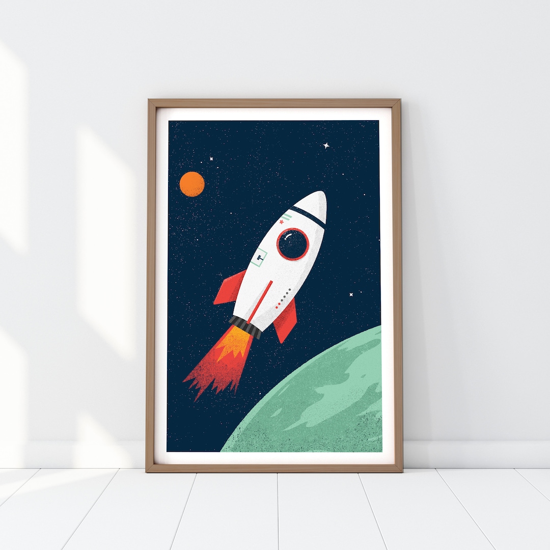 Spaceship Art Print for Kids, Space Themed Decor, Printable Digital ...