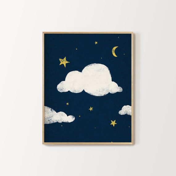 Navy Night Sky Clouds Nursery Print Digital Download | Etsy