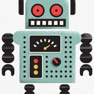 Blue Robot Print, Retro Poster, Nursery Print, Kid's Room Decor ...