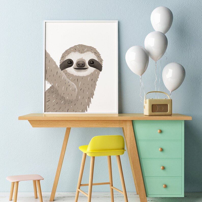 Sloth print children's room decor printable digital | Etsy
