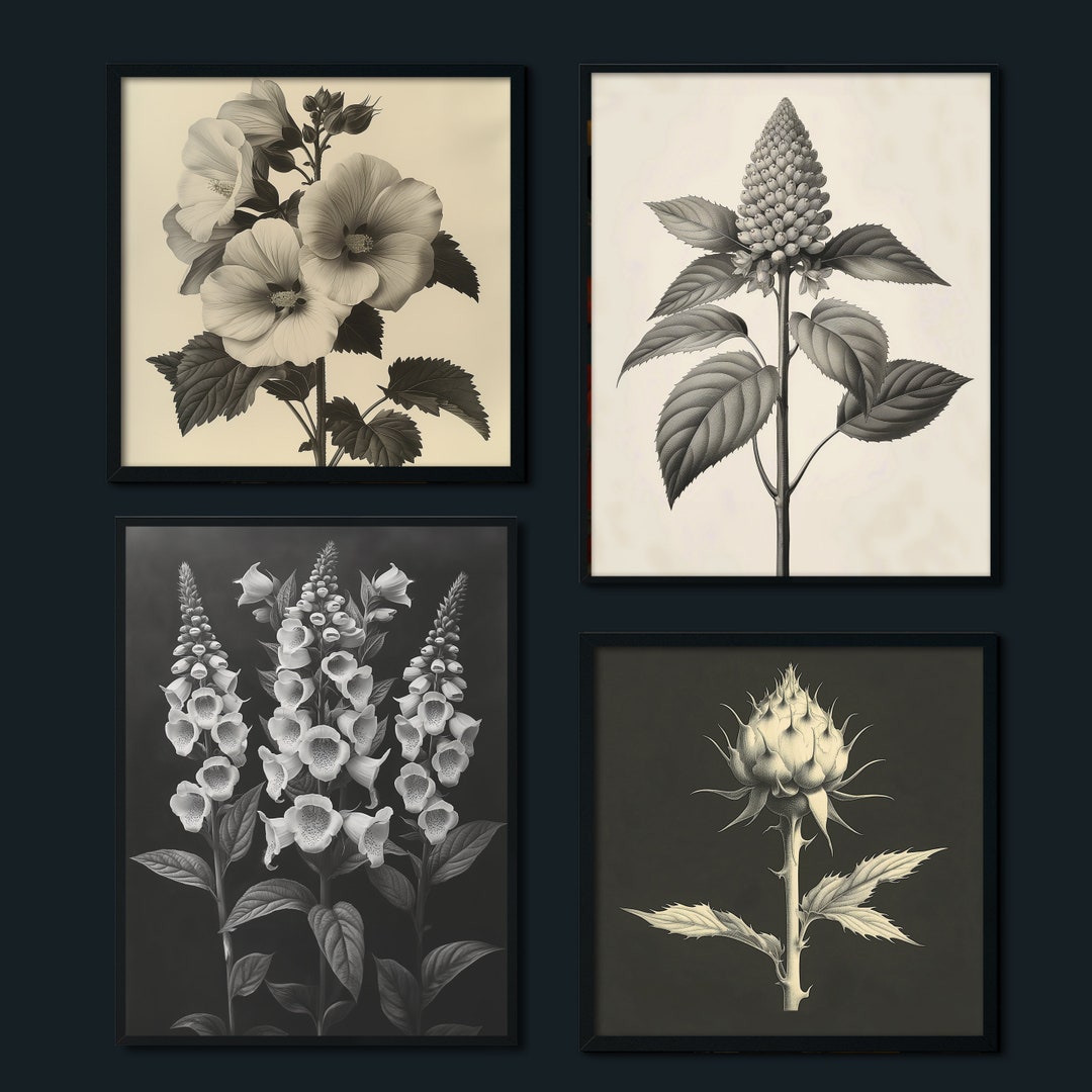 Wildflower Whimsigoth Decor PRINTABLE Wall Art 4 Piece Vintage Flowers ...