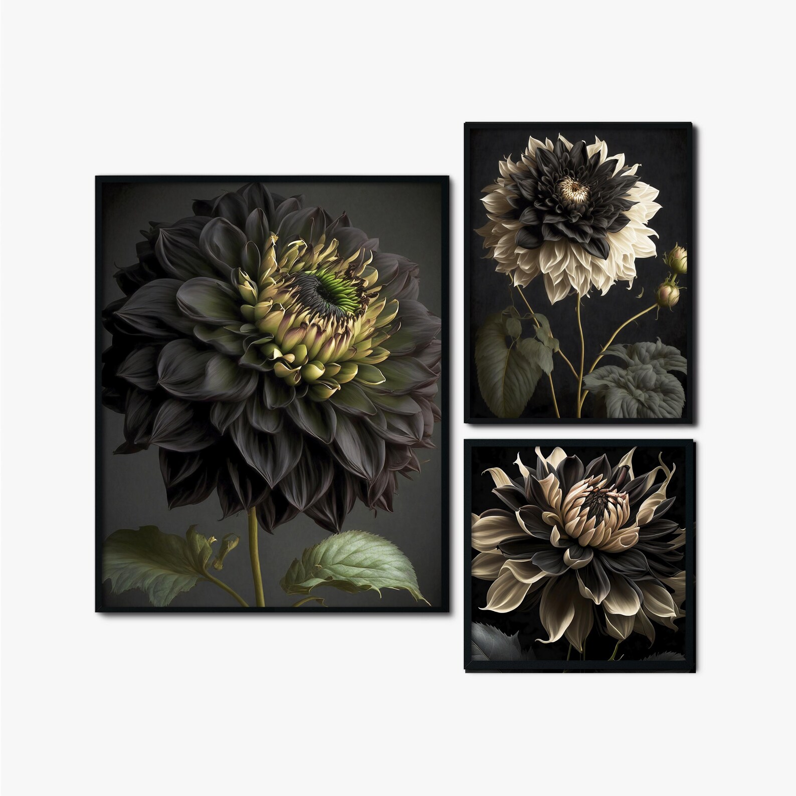 Whimsigoth Flower Decor | PRINTABLE 3 Piece Wall Art | Black Dahlia ...