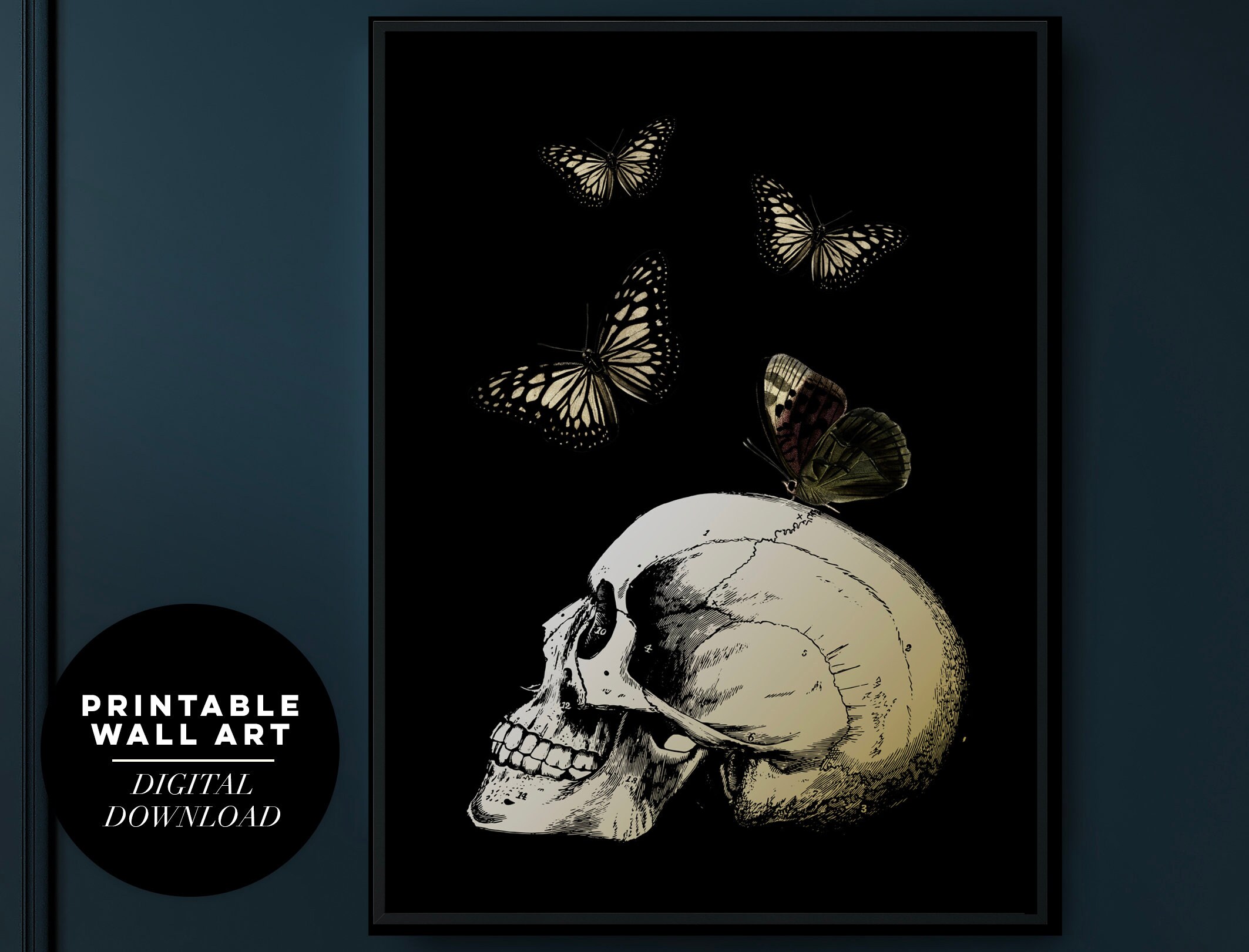 Dark Academia PRINTABLE Wall Art Skull & Butterflies Goth - Etsy