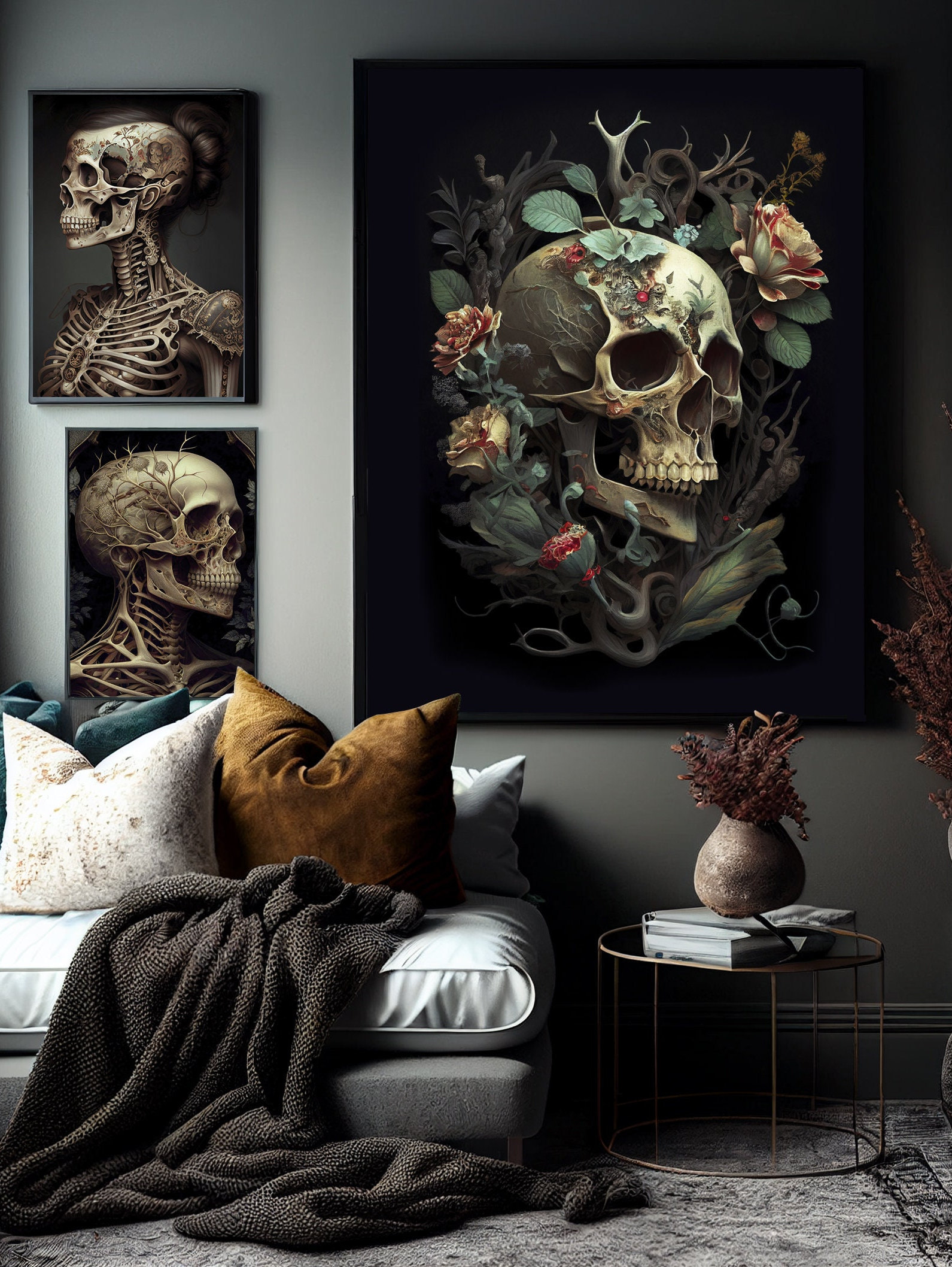 Macabre Decor PRINTABLE 3 Piece Wall Art Weirdcore Skull - Etsy