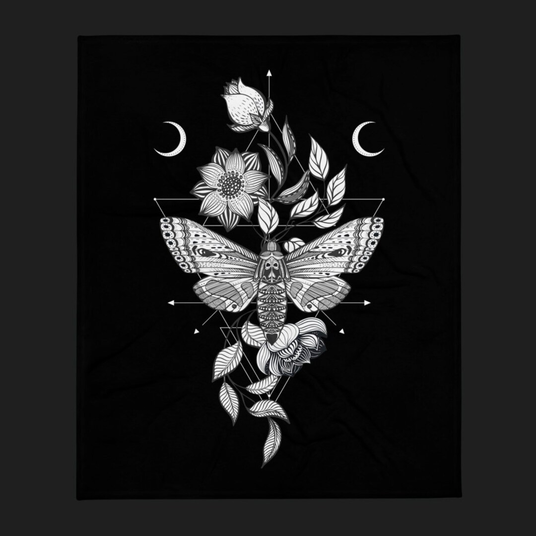 Death Moth & Flowers Throw Blanket Witch Blanket Witchy - Etsy