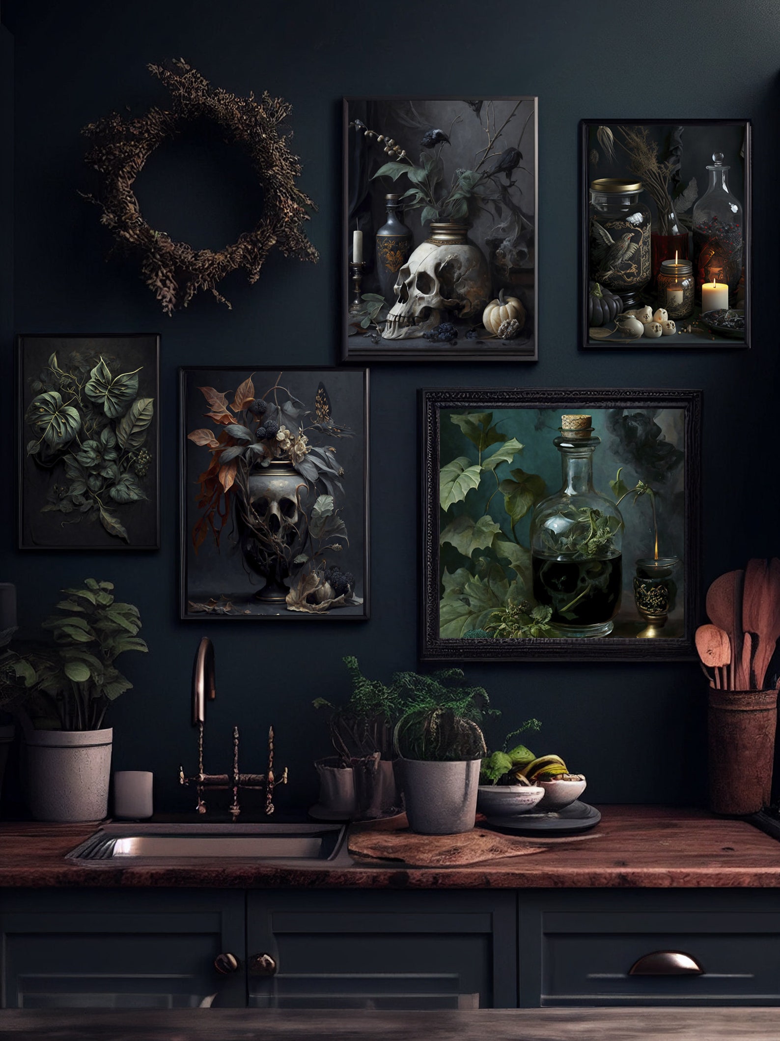 Dark Academia Gallery Wall Set of 6 PRINTABLE Goth Kitchen - Etsy