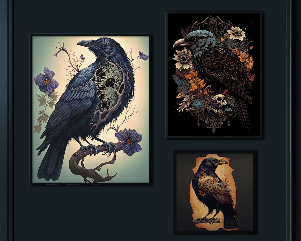 Raven 3 Piece Wall Art PRINTABLE Whimsigothic Room Decor - Etsy