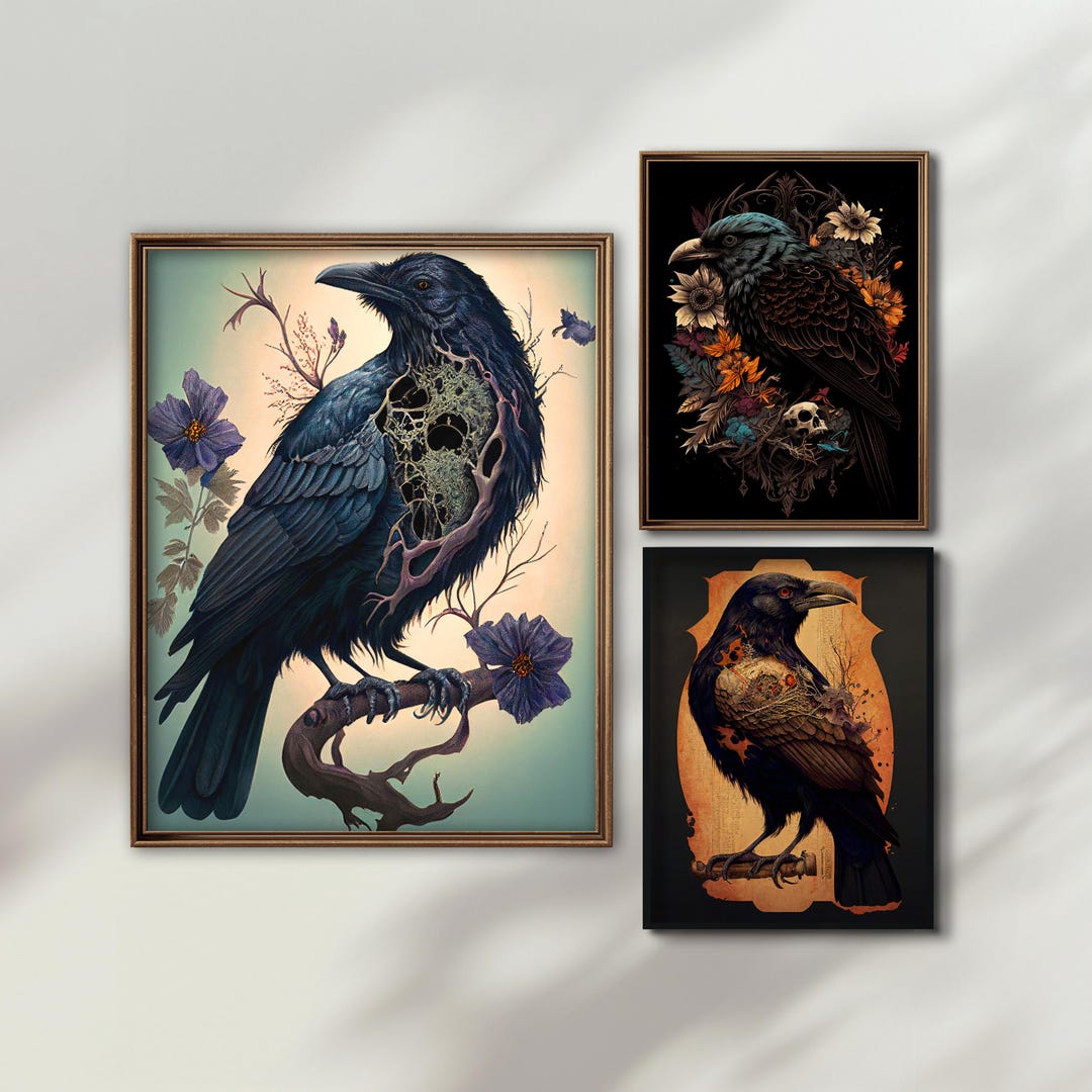 Raven 3 Piece Wall Art PRINTABLE | Whimsigothic Room Decor | Boho ...