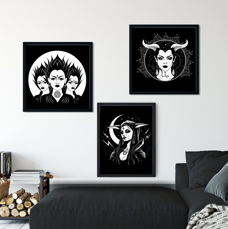 Divine Feminine PRINTABLE 3 Piece Wall Art Lilith Hecate Lucifer Dark ...