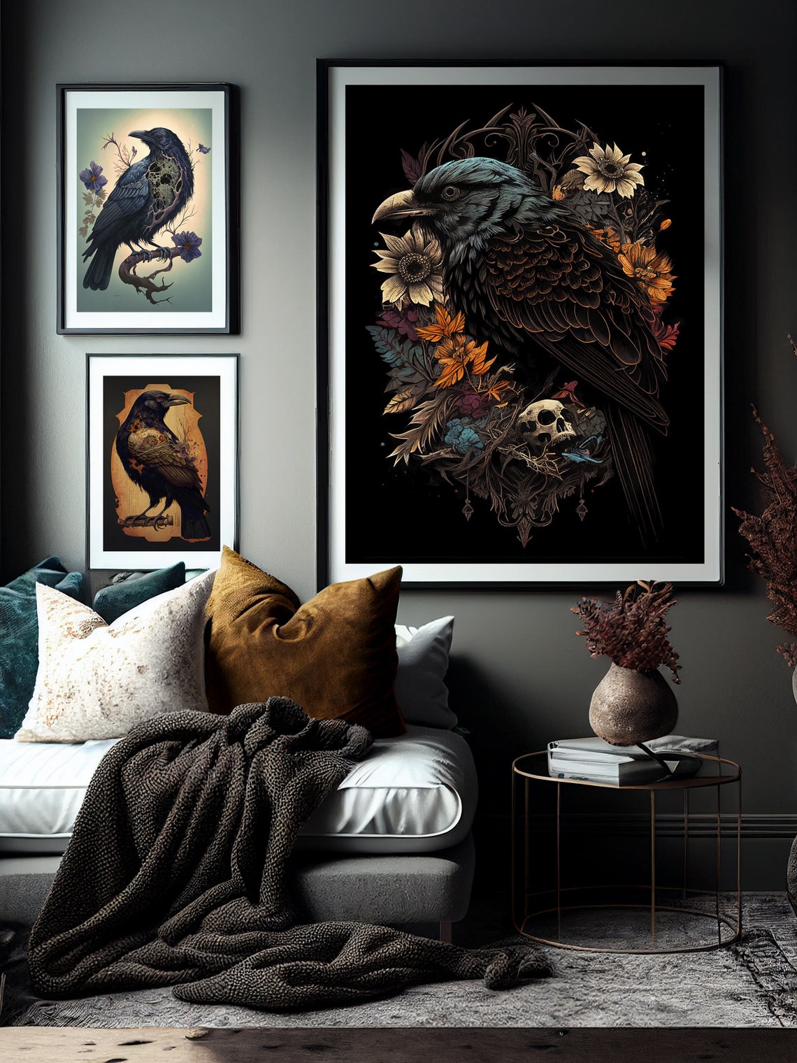 Raven 3 Piece Wall Art PRINTABLE Whimsigothic Room Decor - Etsy