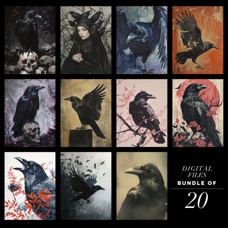 Crow Raven Gallery Wall Art Set PRINTABLE Bundle of 20 Moody Wall Art ...