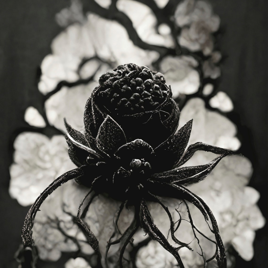 Whimsigoth Decor Black Flowers PRINTABLE 3 Piece Wall Art - Etsy