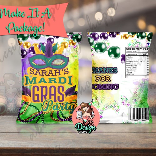 Printable Masquerade Chip Bag Wrapper Label Mardi Gras Favor - Etsy