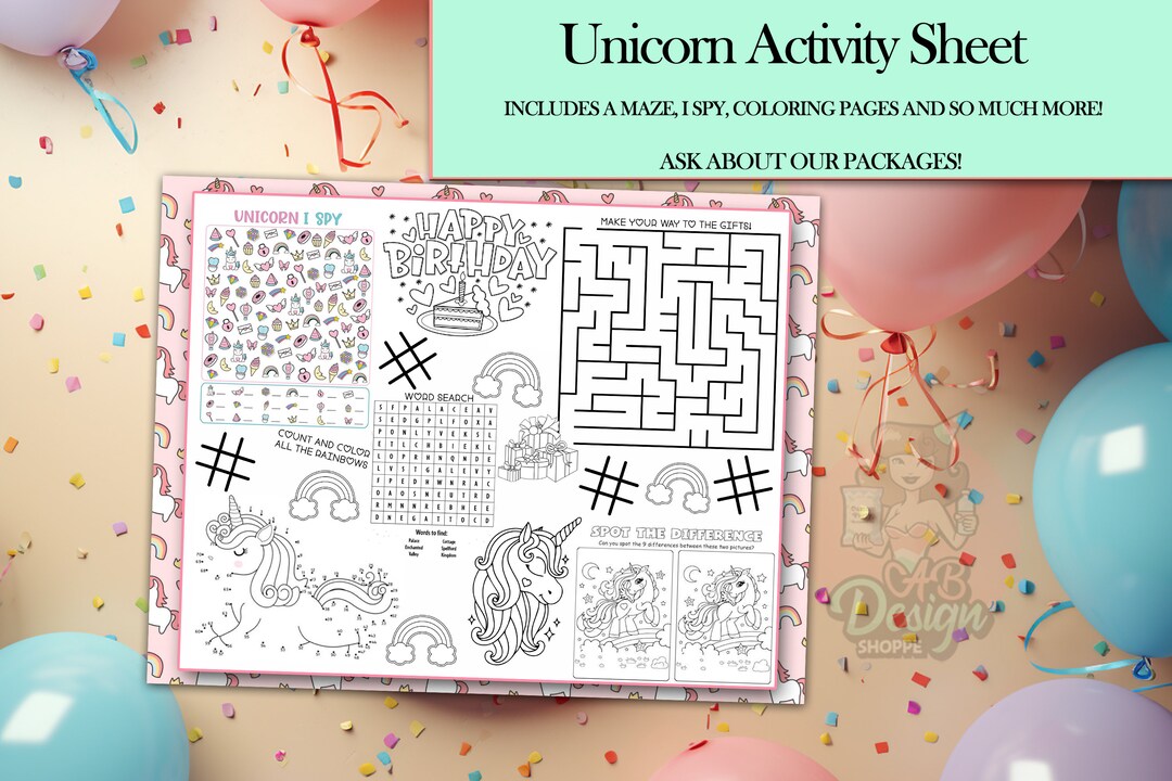 Unicorn Activity Sheet/ Party/ Birthday - Etsy