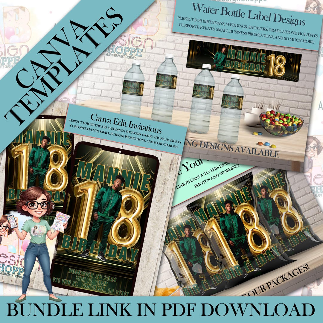 Emerald Green and Gold Canva Templates Digital Bundle - Digital ...