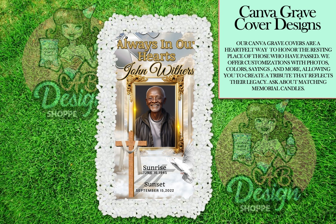 Canva Editable White Gold Grave Blanket Cover Digital Download - Etsy