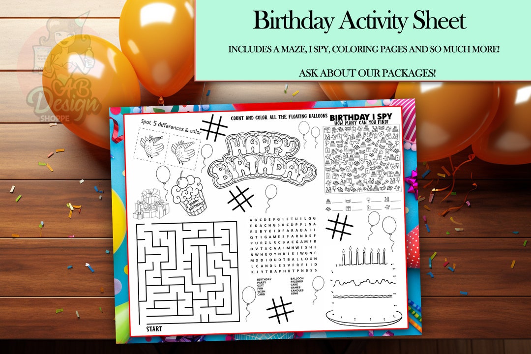 Custom Kid's Activity Sheet - Digital Download - Etsy