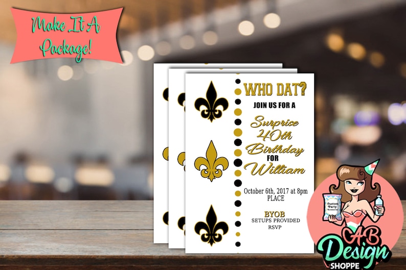 Digital Black and Gold Fleur De Lis Saints Custom Birthday - Etsy