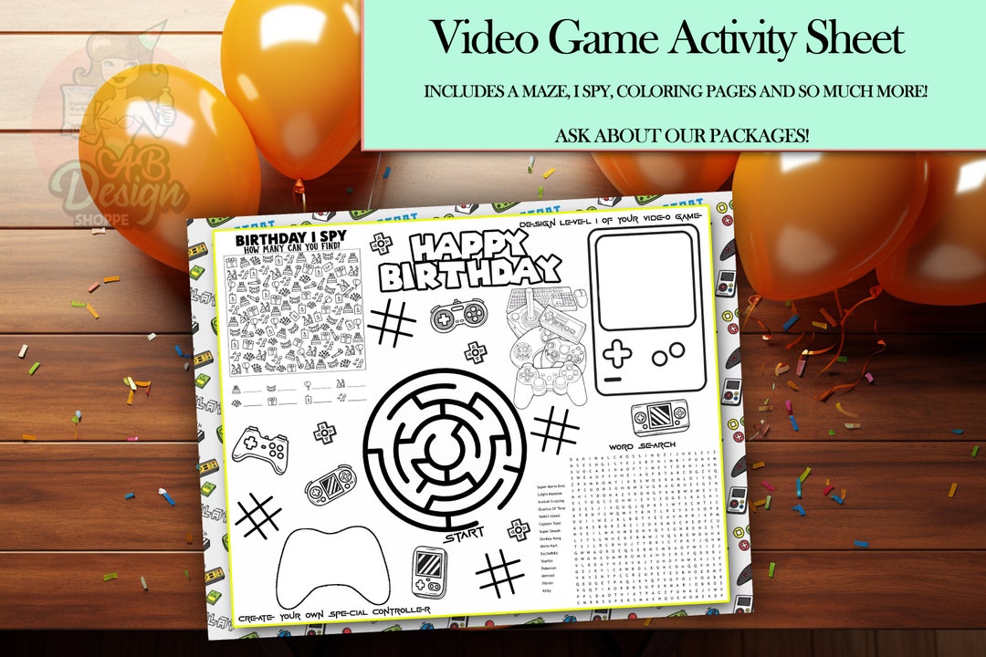 Video Game Activity Sheet/ Gamer Party/ Birthday - Etsy