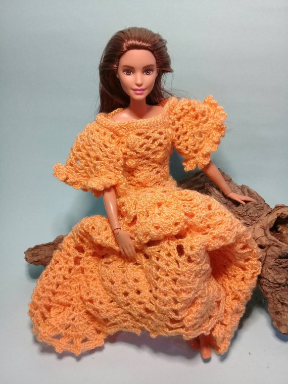 Toys doll clothes set orange barbie dress Crochet barbie dress ...