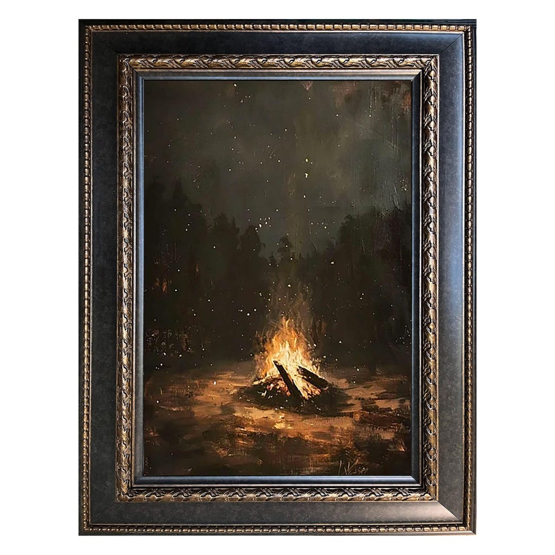 Fall Campfire in the Forest – Cabin Wall Art, Autumn Wilderness Oil ...