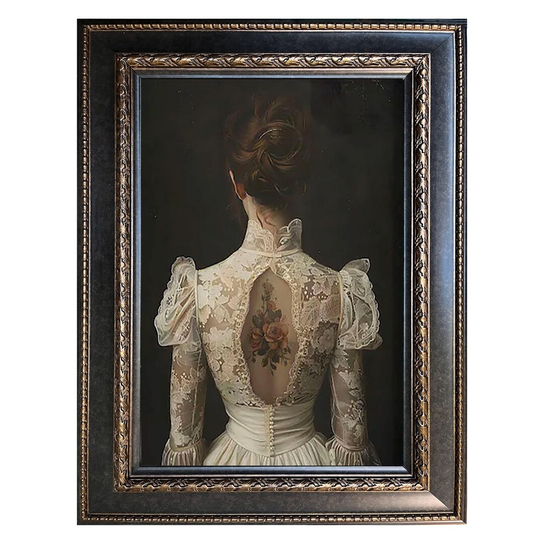 Victorian Woman Tattoo Portrait – Dark Academia Wall Art, Moody ...