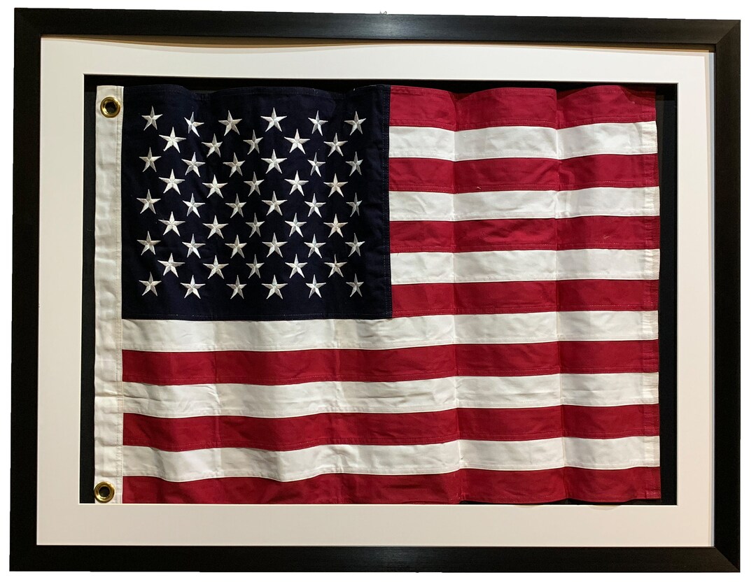 Framed Real Cotton Embroidered American Flag, USA Flag in Shadow Box ...