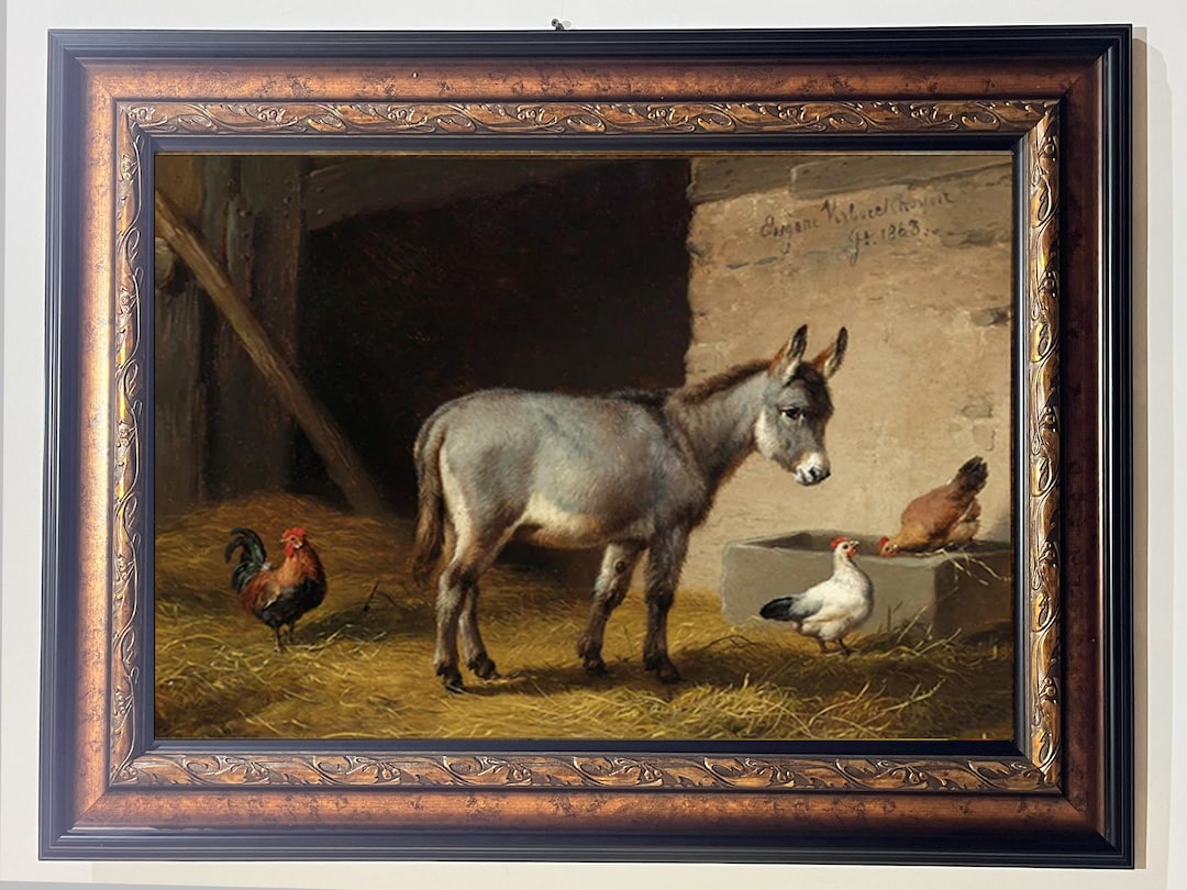 Leinwanddruck - Esel und Hühner auf dem Bauernhof von Eugene ...