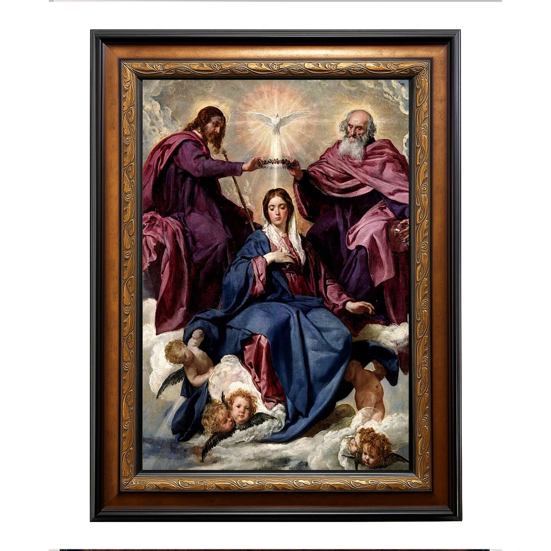 The Coronation of the Virgin by Velazquez Framed 42x30 Baroque Catholic ...