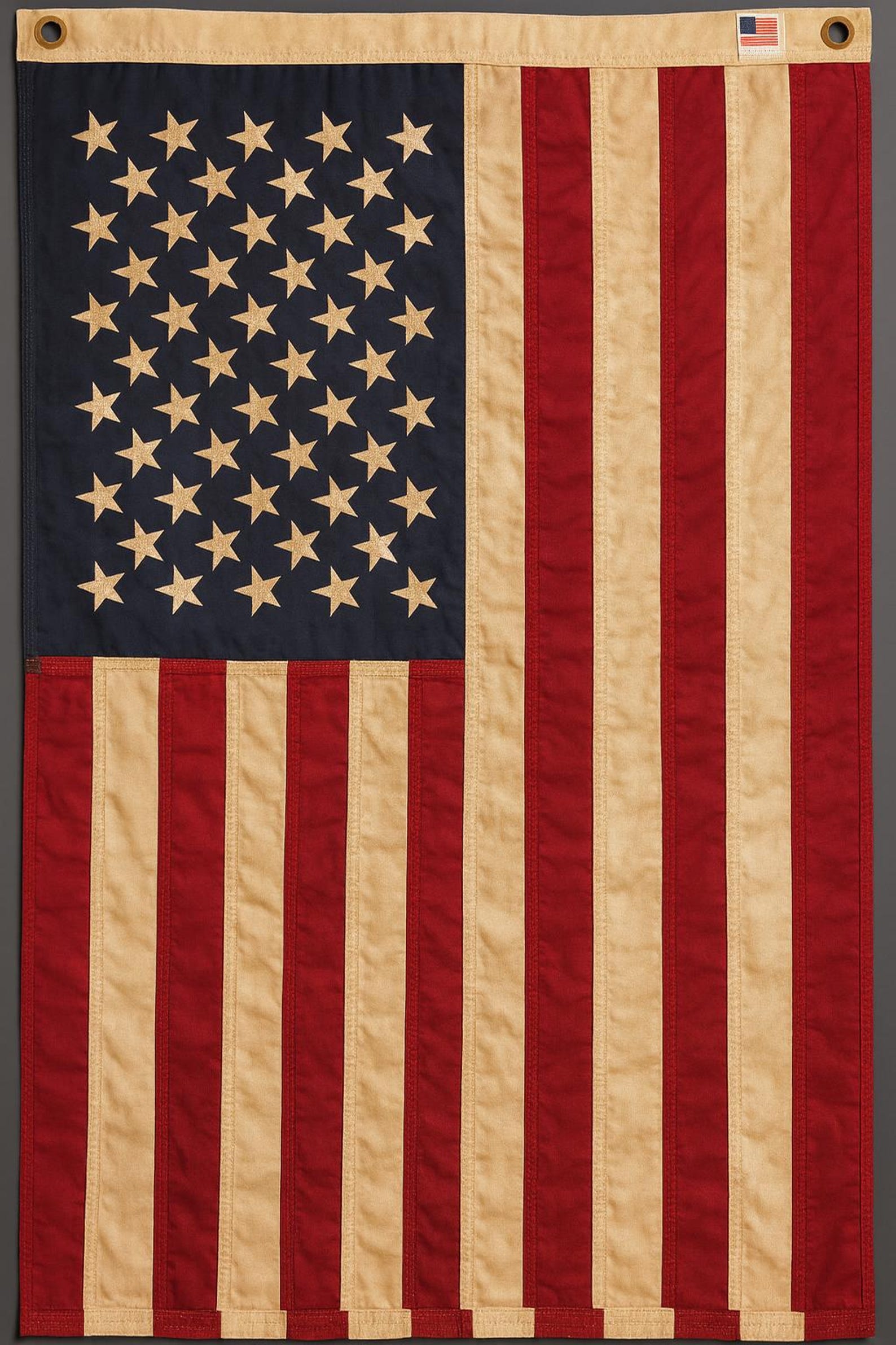 Large Vertical Framed Vintage American Flag Real Cotton Embroidered ...