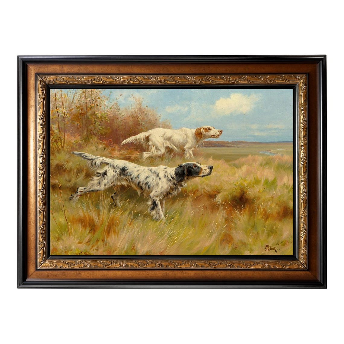 English Setters on Point by Thomas Blinks Framed 40x32 Hunting Dog Art ...