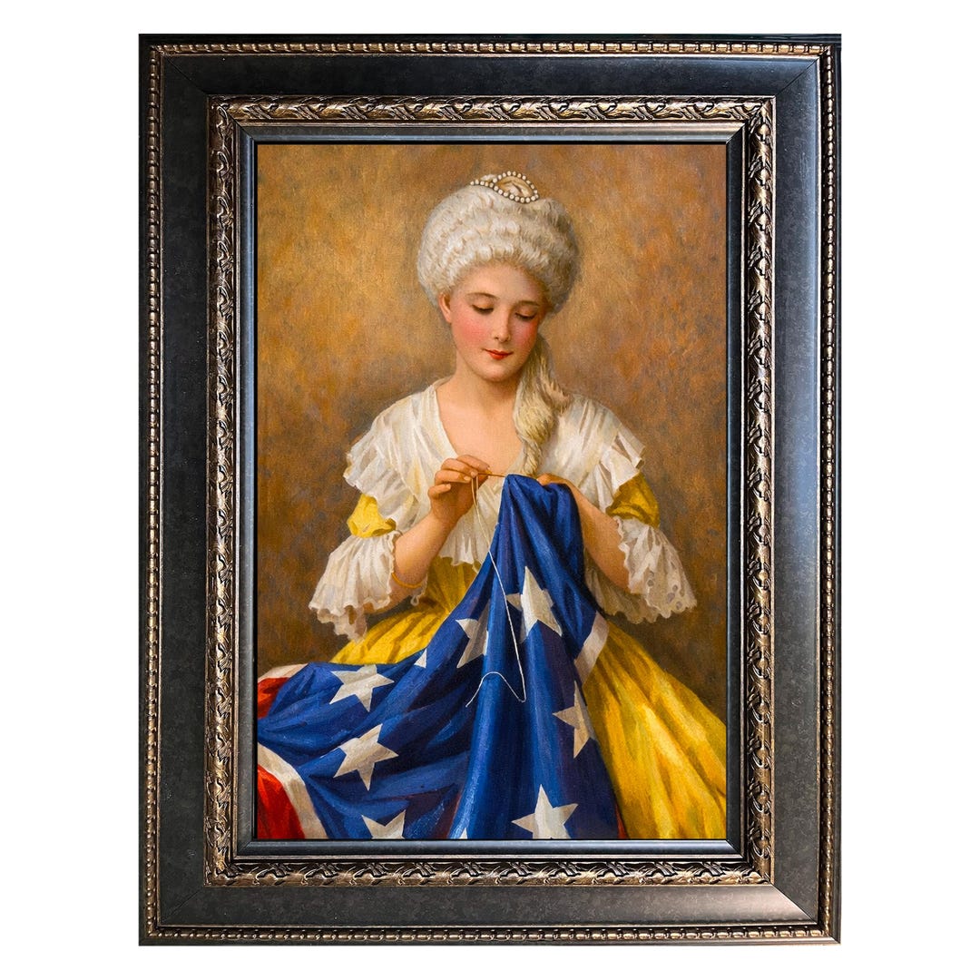 Betsy Ross Sewing the First American Flag Vintage Patriotic Painting ...