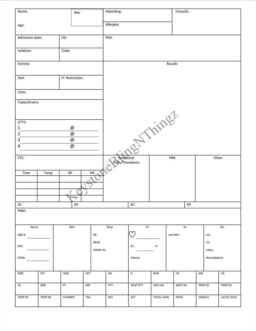 Nurse Report Sheet, PCU Report Sheet - Etsy